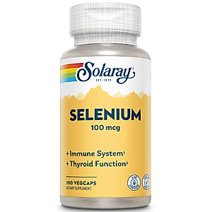 Solaray Selenium 100 mcg, Healthy Immune System, Thyroid Function and Antioxidant Support, Vegan, Lab Verified, 60-Day Guaranteed, 100 Servings, 100 VegCaps