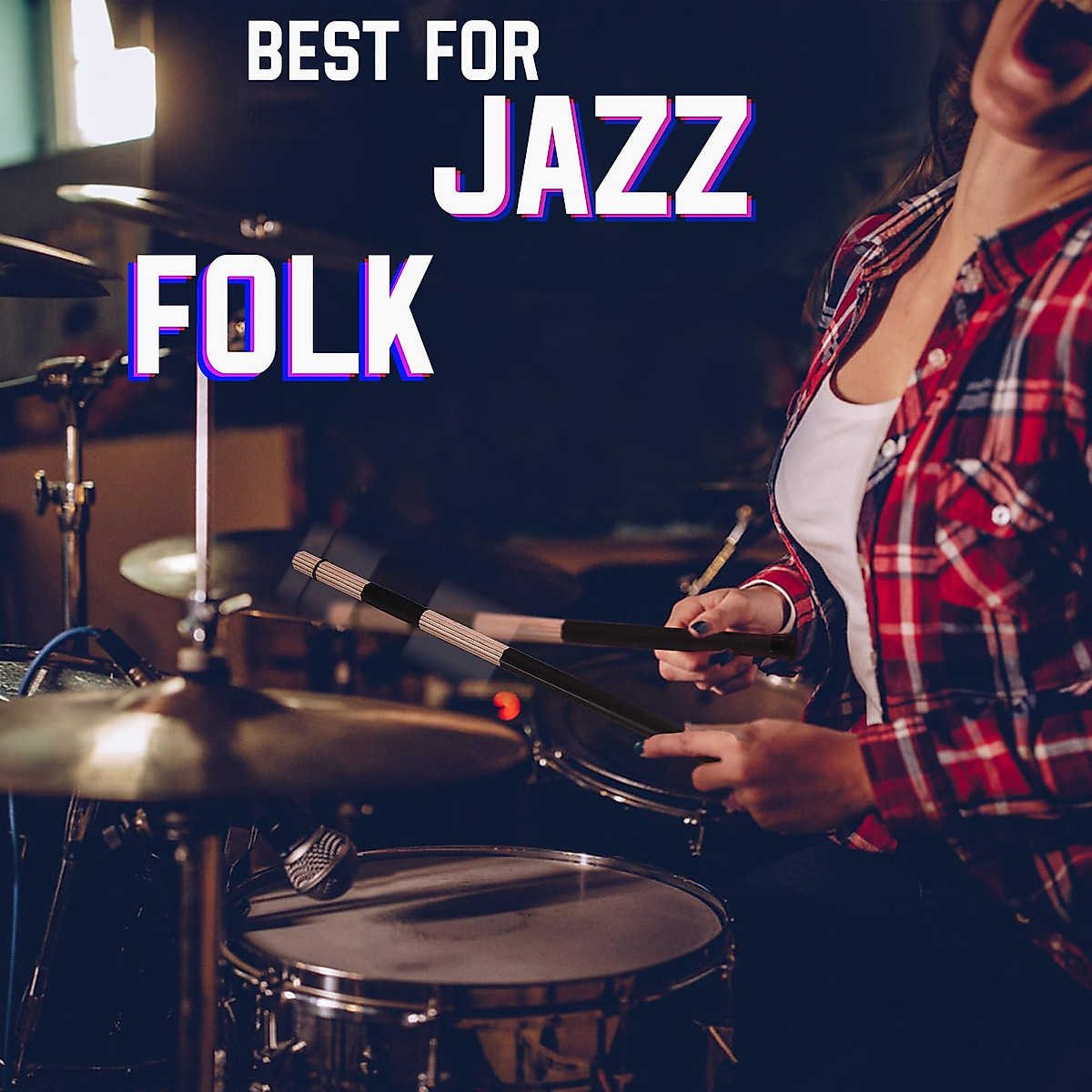 Jazz Drum Sticks Drumsticks Bamboo Punk Drum Sticks for Jazz Folk Music (black)