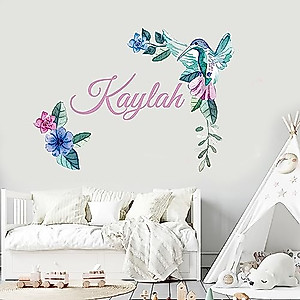 PrintsbyDM Custom Name Butterfly Wall Decal- Girls Room Wall Decor - WM531. Custom Name Removable Nursery Wall Decal for Girl - Flower Mural Wall Decal for Girls Bedroom