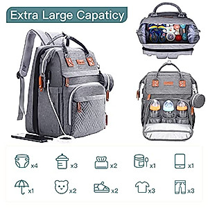 ISMGN Diaper Bag Backpack with Changing Station, Large Diaper Bag, Multifunctional Diaper Bag, Gray