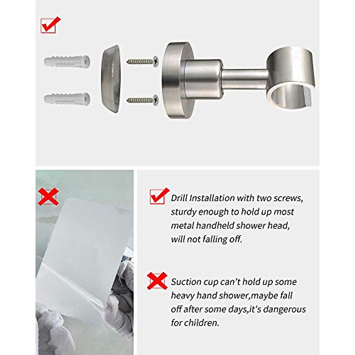 PHASAT Handheld Shower Head Holder Adjustable 304 Stainless Steel Handheld Shower Head Bracket Holder Wall Mount,Shower Wand Holder Brushed Nickel,A13021N