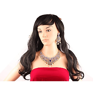 Touchstone Indian jewelry bollywood for women statement necklace sets wedding blue royal bridal ornaments big large matha tikka statement rajasthani mangtika traditional quality in antique gold tone.