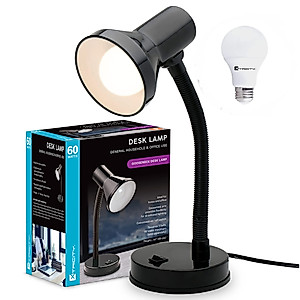 Xtricity Gooseneck Desk Lamps with Adjustable Gooseneck Arm, Metal Desk Lamp with 7W A19 LED Bulb, 120 Volt, Convenient On/Off Switch, 14" Inch Tall (36cm), Black Finish