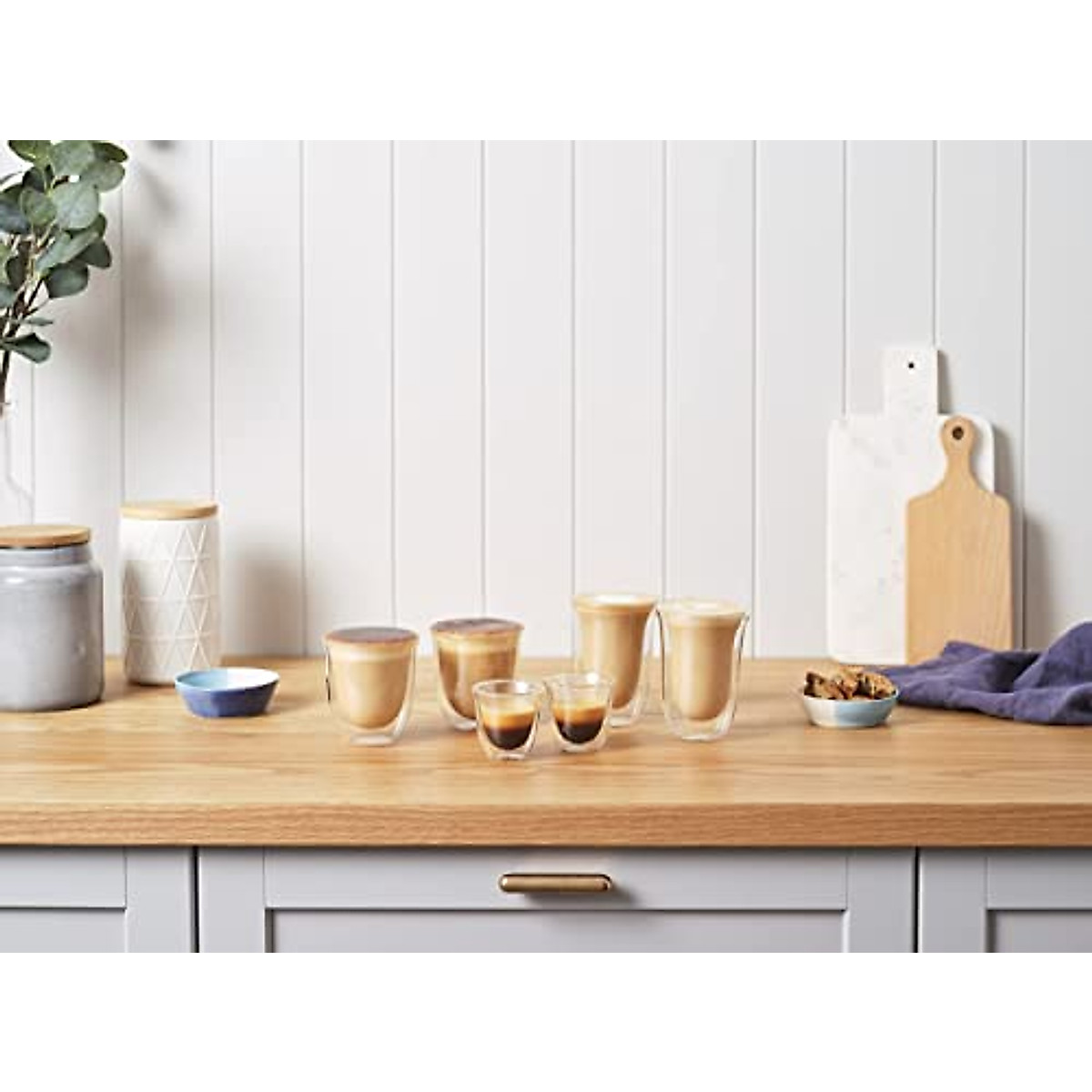 De'Longhi Fancy Collection Double Walled Thermo Espresso, Cappuccino and Latte Macchiato Glasses, (Set of 6), Clear