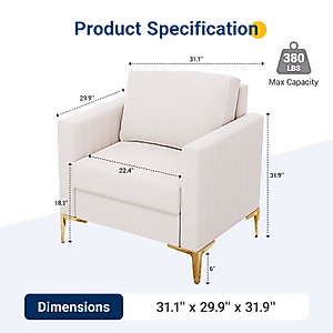 Avenco Sofa, Modern Sofa - Armchair, Accent Chairs with Extra Deep Seats, Couch for Living Room, Apartment, Room Office, Ivory