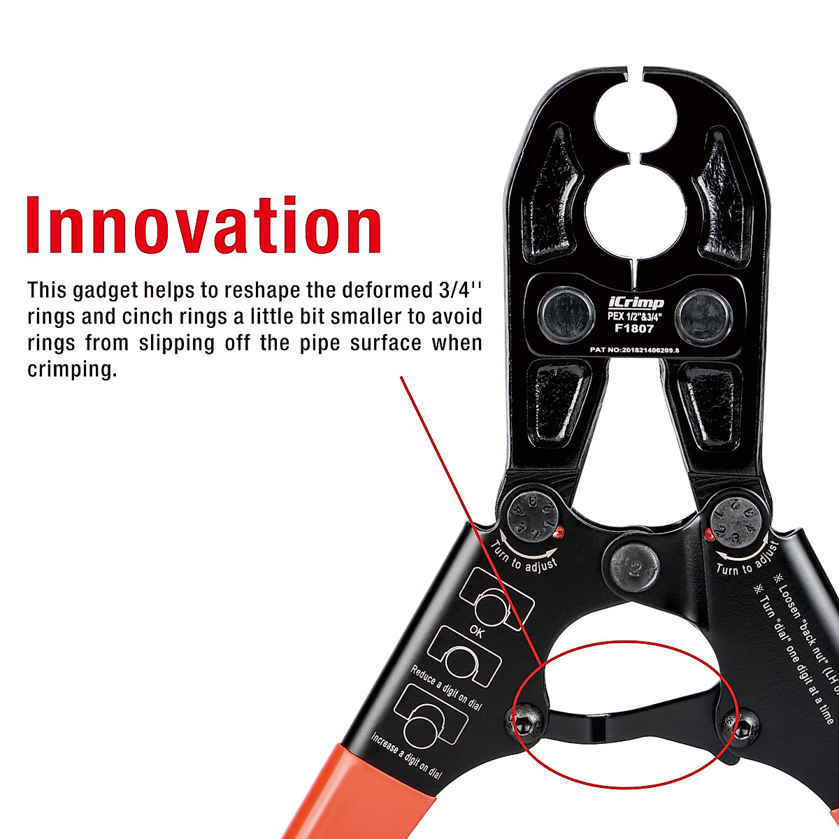 iCrimp PEX Crimping Tool, Combo1/2-inch, 3/4-inch Plumbing Tool, Copper Crimp Ring, with Go/No-Go Gauge Conforms to ASTM F1807 Standards