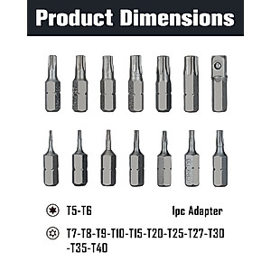 ROTATION 14-Piece Tamper Resistant Star Bits, Chrome Vanadium Steel, T5 - T40 Impact Grade Security Torx Bit Set, 1/4-inch Hex Shank