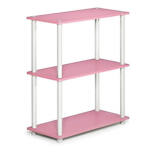 Furinno Turn-N-Tube 3-Tier Reversible Corner Display Rack Multipurpose Shelving Unit, Pink/White & Turn-N-Tube 3-Tier Compact Multipurpose Shelf Display Rack, Pink/White