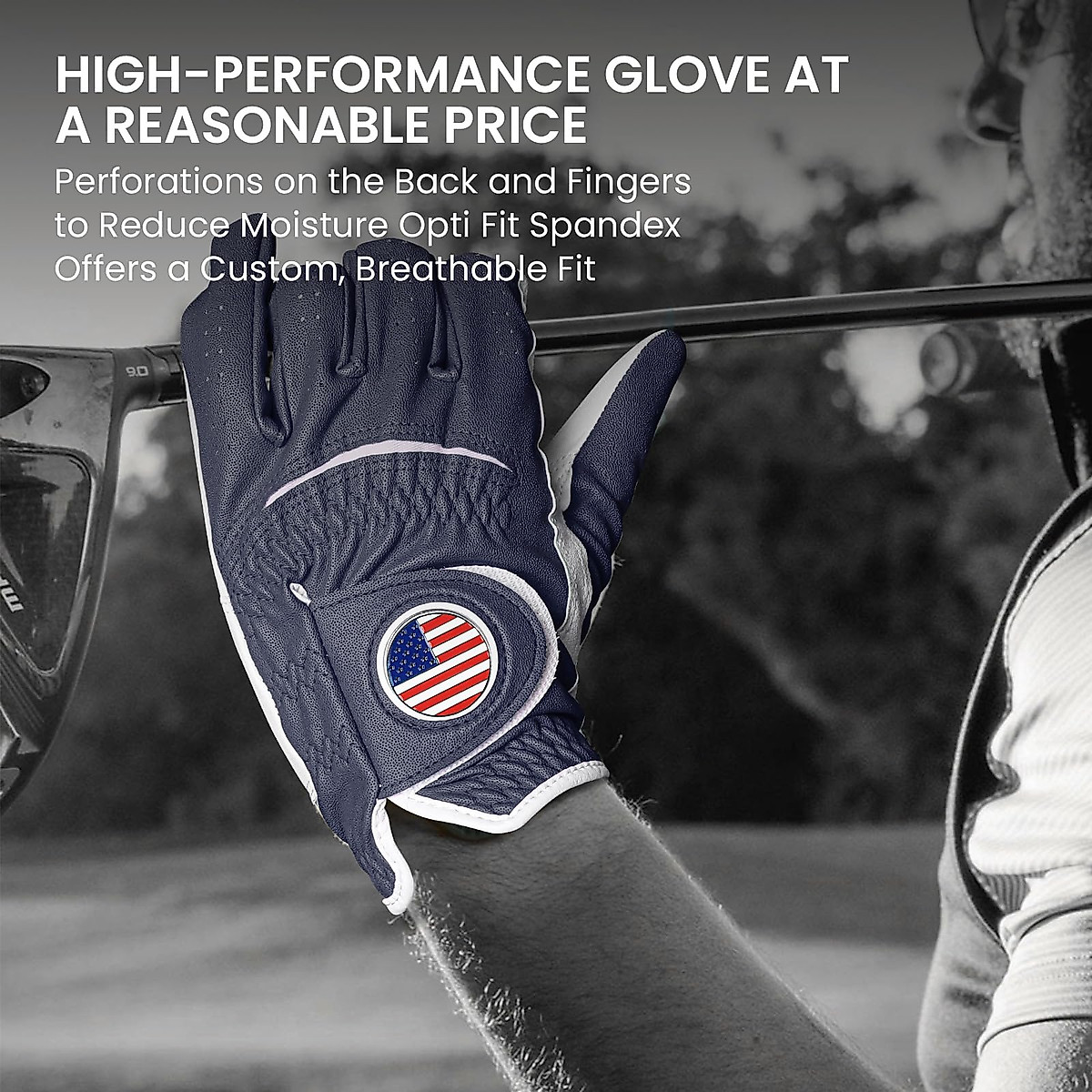 FINGER TEN Golf Gloves Men Left Handed Golfer 2 Pack Right Hand with Ball Marker Leather Premium Weathersof Grip Soft Mens Golf Glove (Blue,Medium,Worn on Right Hand)