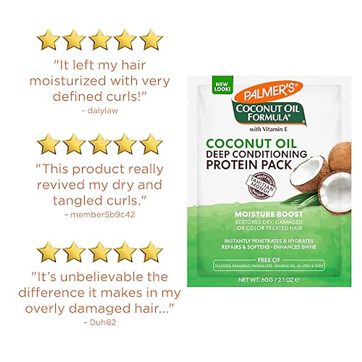 Palmer's Coconut Oil Formula Moisture Boost Protein Pack, Hair Treatment for Dry, Damaged, Over-Processed and Colored Hair, 2.1 Ounce (Pack of 12)