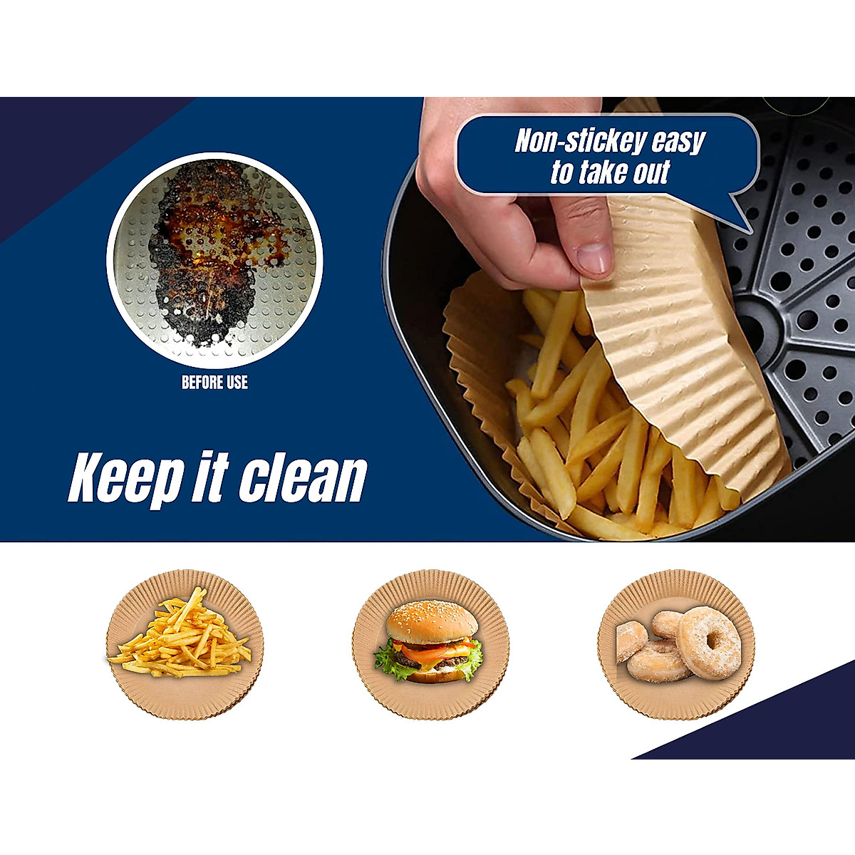 200PCS Air Fryer Disposable Paper Liner, 6.3 inch Non-stick Air Fryer Disposable Liners, Food Grade Parchment,Baking Paper for Air Fryer And Baking Roasting Microwave