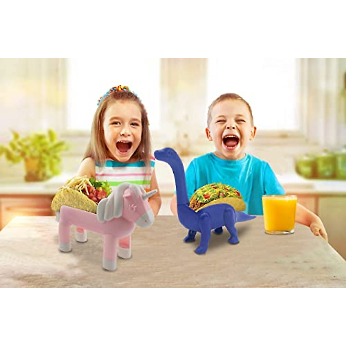 Unicorn Taco Holder Bundle with Blue Dinosaur Taco Holder for Kids