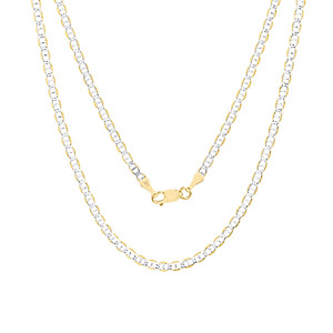 Nuragold 10k Yellow Gold 2.5mm Solid Mariner Anchor Link Chain Diamond Cut Two Tone Pave Pendant Necklace, Womens Mens Jewelry 16" 18" 20" 22" 24" 26"