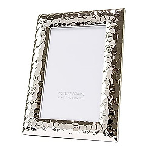 Modern Designer Silver Plated Steel Metal 4x6 Picture Frame with Hammered Frame | Luxurious Black Velvet Backing | Portrait or Landscape