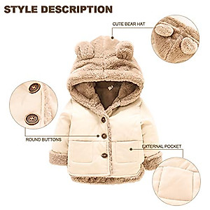 Toddler Fleece Jacket, Warm Cotton Baby Winter Coats, Kids Hooded Outerwear for Boys Girls