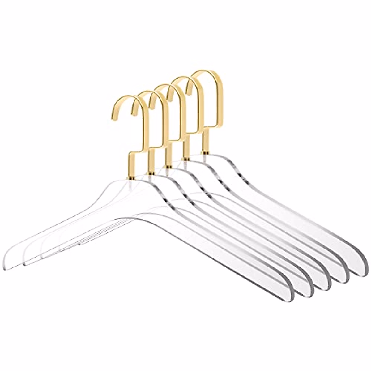 Quality Clear Acrylic Lucite Coat Suit Hangers, Stylish Clothes Hanger with Silver Hook - Coat Hanger for Dress, Suit - Adult Closet Organizer Hangers Matte Gold, 5 Pcs