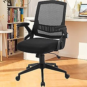 Nobofeeling Office Chair, Mesh Desk Executive Chair with 90° Flip-up Arms & Thick Cushion, Task Computer Home Chair with 5 Years Warranty, Black (Modern, Black) (Modern, Black)