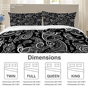 BaoNews Black Paisley Floral Duvet Cover Set Full Size,3 Pieces Bandana Silk Neck Scarf Kerchief Bedding Set Hotel Quality PolyesterComforter Cover Set with 2 Pillowcases(No Filler)