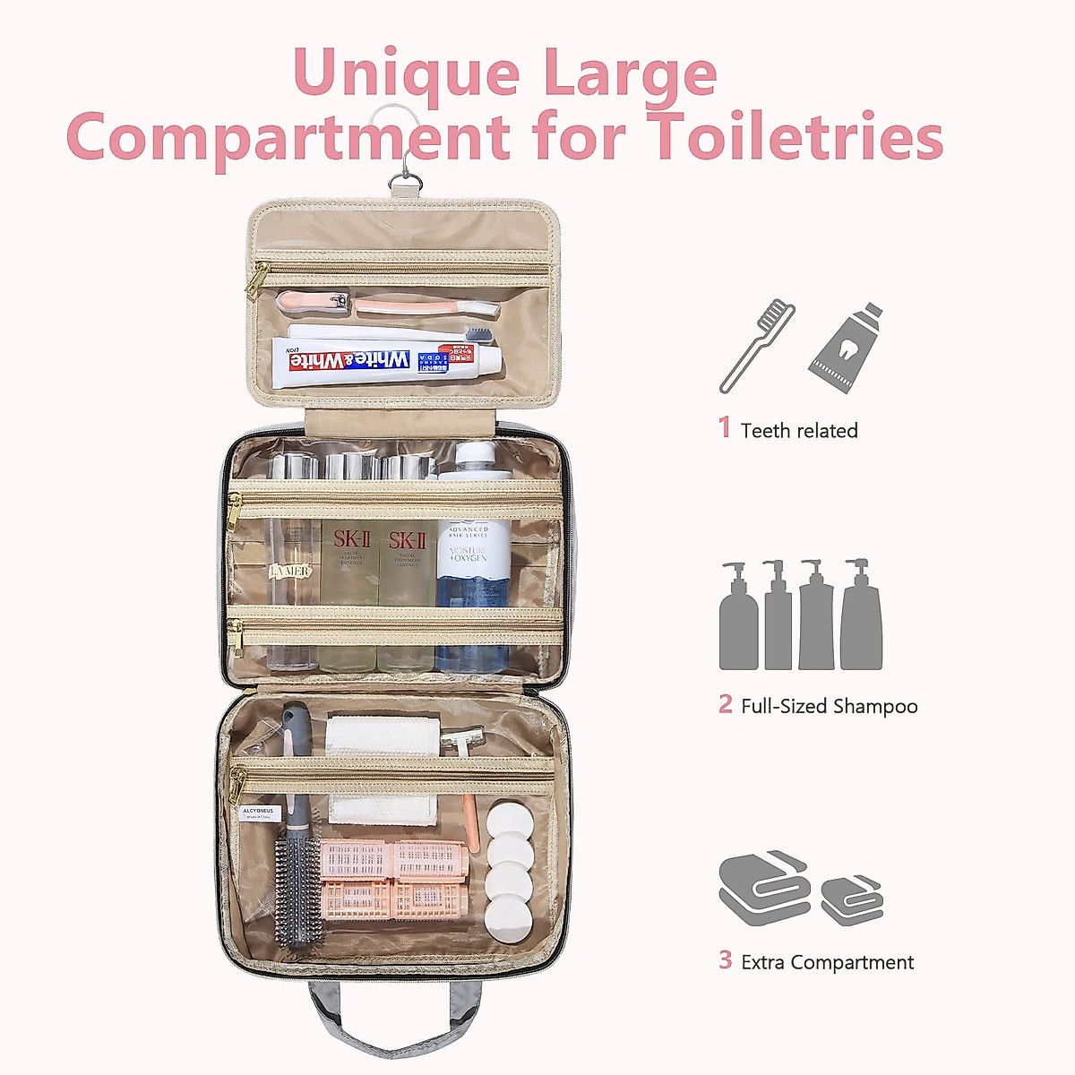 urophylla Detachable Travel Toiletry Bag for Women - Large Toiletry Bags for Traveling Women - Hanging Makeup Cosmetic Bag, Organizer for Travel Accessories Cruise Essential - Travel Size Toiletries
