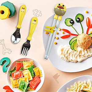 Quimoy 2 Pairs Kids Chopsticks, Training Chopsticks for Kids, Cute Animal Cartoon Design Chopsticks for Learning and Training -Yellow Tiger & Blue Elephant