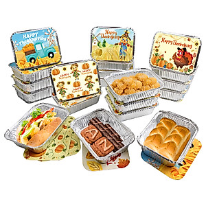 WorldBazaar Cute Thanksgiving Aluminum Containers with Lids 36PCS Thanksgiving Food Leftover Containers Disposable Fall Turkey Foil Pans Food Sacks Storage Thanksgiving Party Supplies