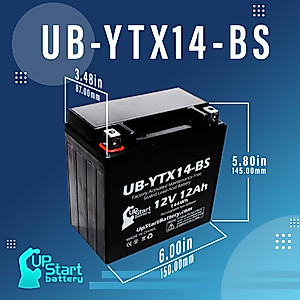 Replacement for 2001 Honda TRX350 Rancher 350 CC Factory Activated, Maintenance Free, ATV Battery - 12V, 12AH, UB-YTX14-BS
