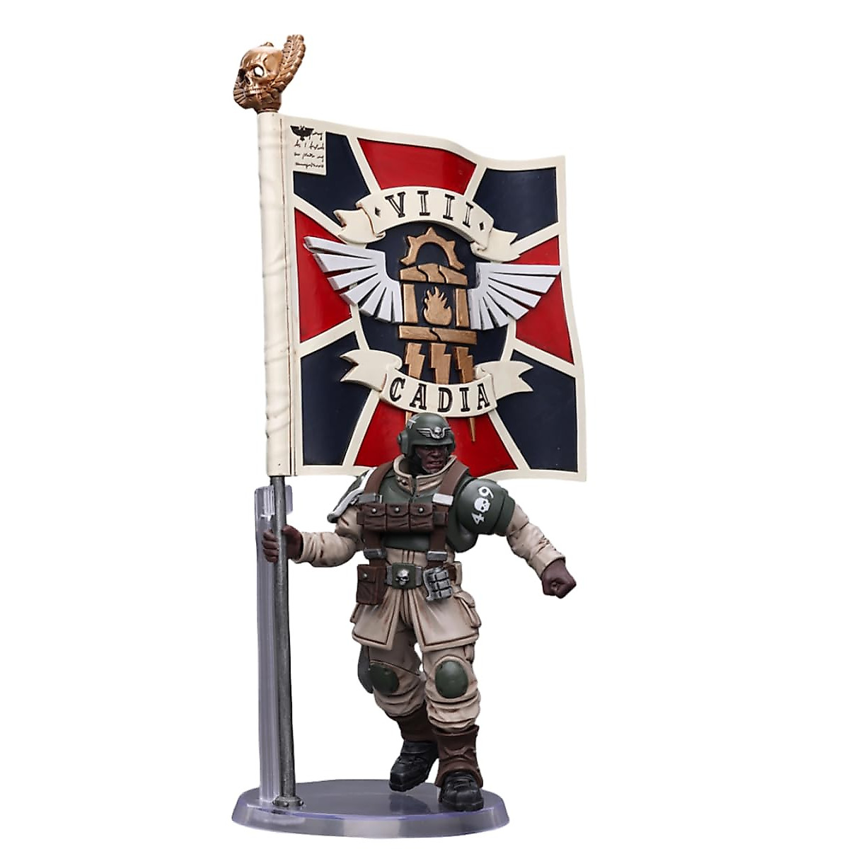 HiPlay JoyToy Warhammer 40K Collectible Figure: Astra Militarum Cadian Command Squad Veteran with Regimental Standard 1:18 Scale Action Figures JT7929 (Veteran with Regimental Standard)