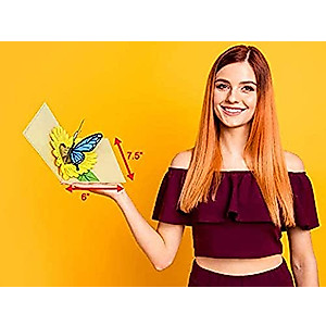 PopLife Blue Butterfly and Sunflower Pop Up Mother's Day Card - 3D Anniversary, Valentine's Day Card, Thank You, Happy Birthday - for Mom, for Wife, for Daughter, for Sister