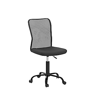 Home Office Ergonomic Mesh Chair - Armless, Adjustable Mid Back, Small Modern Swivel Rolling Desk for Women - Black With Wheels for Home, Office