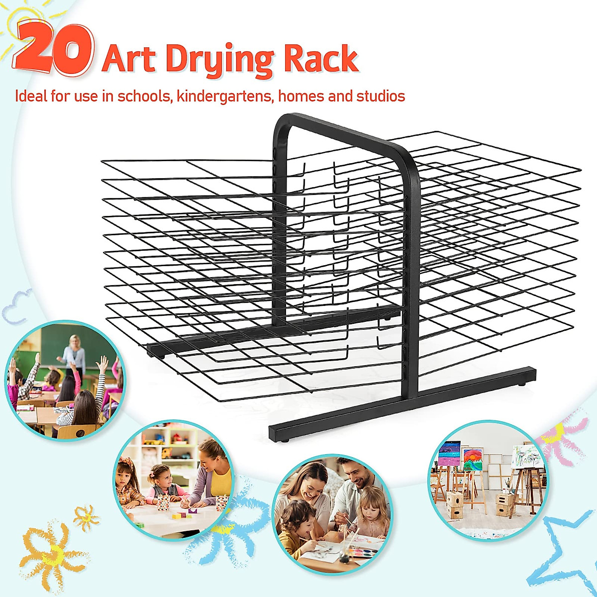 Lzttyee Art Drying Rack for Classroom Paint Drying Rack Art 20 Shelves Metal Desktop Artwork Storage Display Rack Art Drying Rack for Classroom Painting Crafts (20 Shelves-1)