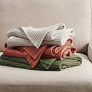 Bedsure 100% Cotton Blankets for Couch - 405GSM Waffle Weave Throw Blankets for Summer, Light Khaki Soft Lightweight Woven Blankets for All Seasons, 50x70 inches