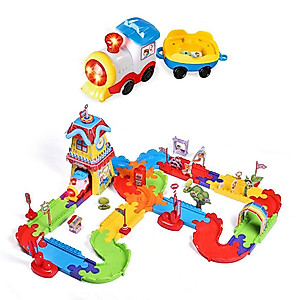 Toy Train Sets with Railway Tracks, 189 pcs Train Toys with Lights and Sounds, 3D Puzzles Long Train Track for Boys Girls 2,3,4,5,6,7 Years Old Birthday Train Toys Gift
