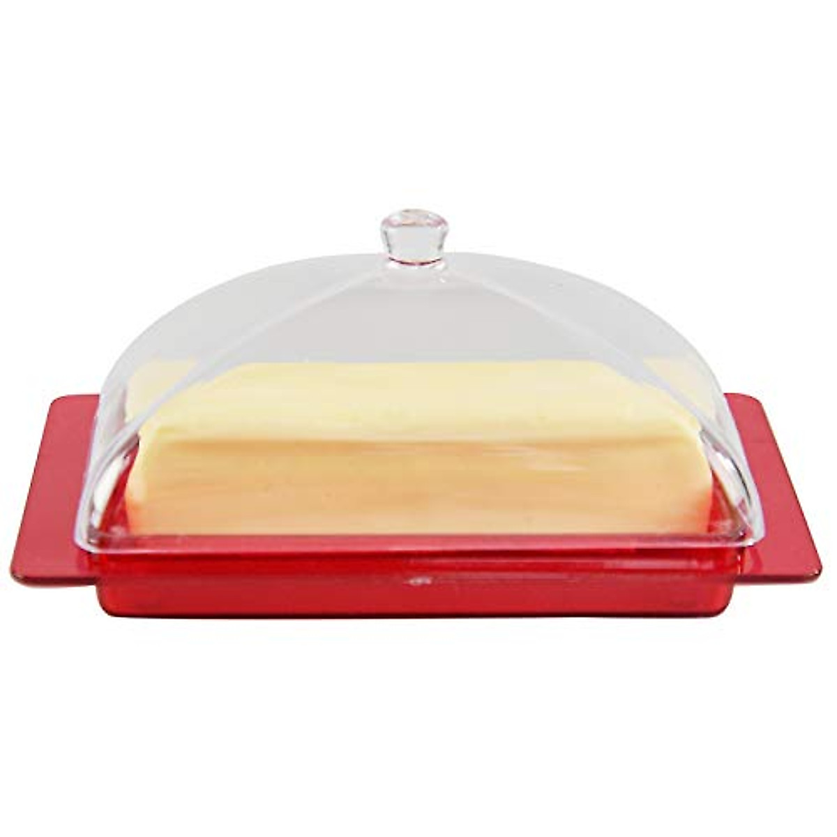 HOME-X Butter Keeper, Large Butter Dish with Lid, Versatile Food Container, Butter Dish with Handled Lid, 6 1/8" x 2 ½" W x 3 ¾" H, Red