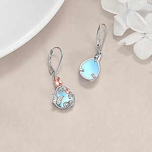 Moonstone Butterfly Earrings for Women 925 Sterling Silver Butterfly Rose Leverback Earrings Filigree Dangle Earrings Moonstone Jewelry Mothers Day Birthday Gifts for Mom