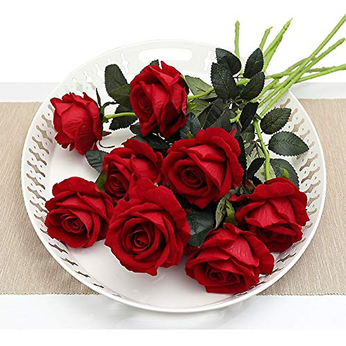 Sandweek Premium Artificial Flowers Real Looking Silk Rose Fake Flowers Home Decorations for Bridal Wedding Bouquet Birthday Bunch Hotel Party Garden Floral Decor-Red
