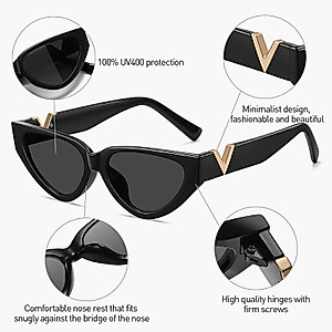 Cat Eye Sunglasses for Women Men Trendy Cateye Women's Vintage Classic Retro Sun Glasses(Black/Grey)