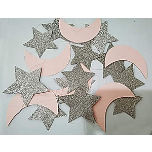 Moon and Star Garland Twinkle Twinkle Little Star of 2pcs Pink Silver Princess Birthday Party Decorations Pink Silver Moon Star Baby Shower Decorations 1st Birthday Garland Love You to the Moon