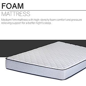 Spinal Sleep, 14-Inch Quickbase Metal Platform Bed Frame Foundation with 5" Medium Firm Tight Top High Density Foam Mattress, 75 x 30, Gray