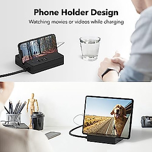 BN-LINK Power Strip with USB Ports and Outlets, Desktop Charging Station with 3 USB Ports( Total 3.4A), 3 Outlets, 4 ft Long Extension Cords, and The Groove to Hold The Cell Phone Easily