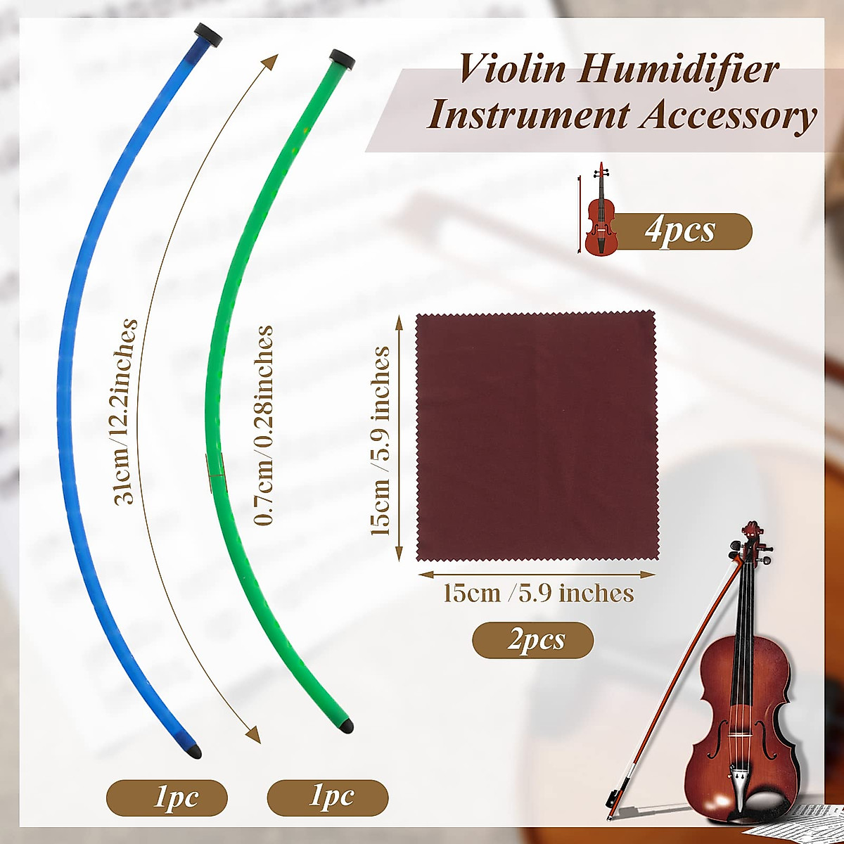 4 Pcs Violin Humidifier Instrument Accessory Violin Sound Hole Humidifier F Hole Humidifier with Microfiber Cleaning Cloth to Prevent Cracking Buzzing Protruding Fret Ends Top Sinking Dryness Problem