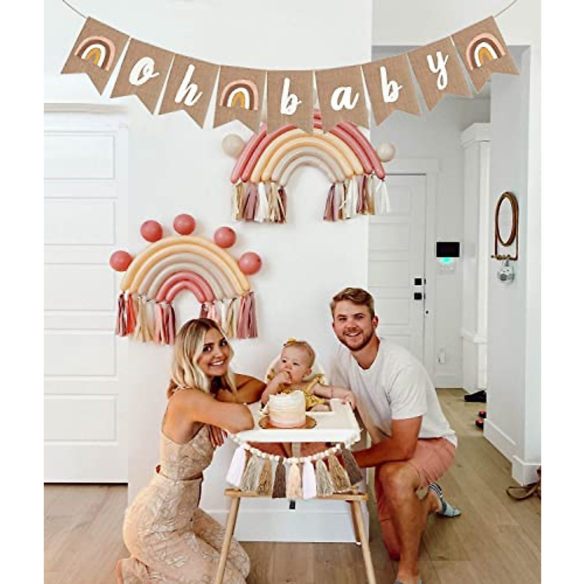 Boho Tassel Garland Oh Baby Boho Rainbow Burlap Banner and Boho Pom Pom Garlands Balls Garlands Birthday Wall Hanging Decor Set for Boho Home Party Baby Shower Supplies