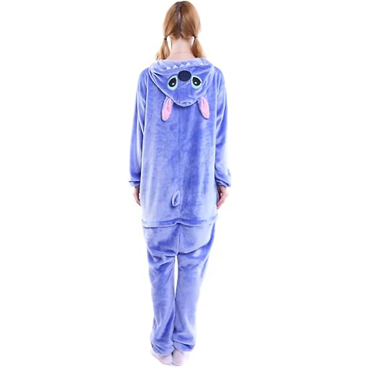 Plustrong Adult Onesie Costume Pajamas Halloween Costumes Animal Onesie Cosplay Sleepwear (Blue Stitch,M)