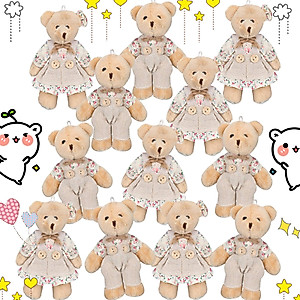 12 Pieces Mini Bear Stuffed Animals Plush Bears, Mini Couple Bear with Burlap Clothes Little Bear Toys for Birthday Wedding Decorations Christmas Party Favors Supplies (Fresh Style,Multicolored)