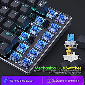 HUO JI E-Yooso Z-88 RGB Mechanical Gaming Keyboard, Metal Panel, Blue Switches - Clicky, Compact 81 Keys for Mac, PC, Black