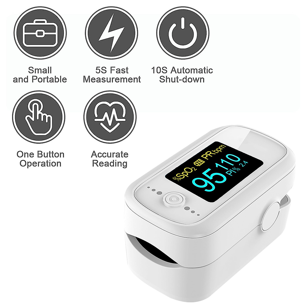 Oxygen Meter Finger Pulse Oximeter, SmileCare Pulse Oximeter Fingertip Blood Oxygen Saturation with Pulse Monitor Included Batteries, Accurate Fast Spo2 Reading for Adult