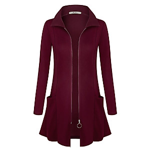 Miusey Tunic Sweatshirts for Women Long Zip Up Hoodies Long Sleeve Draped Shirts for Leggings Business Casual Clothes with Pockets Wine Medium