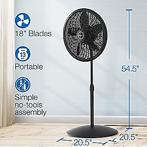 Lasko Oscillating Pedestal Fan, Adjustable Height, 3 Speeds, for Bedroom, Living Room, Home Office and College Dorm Room, 18", Black, 1827