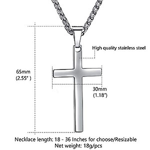 Jwelbuete Cross Pendant Necklace for Men Stainless Steel Titanium Necklace,18-36 Inches (20" Chain)