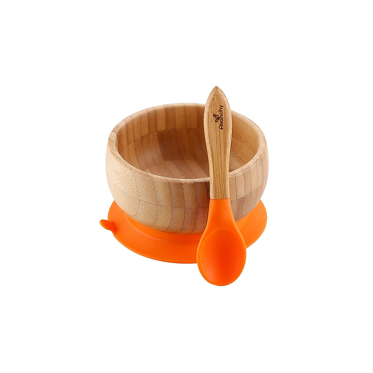 Avanchy Bamboo Baby Bowl + Baby Plate + 2 First Stage Spoons. Removable Suction Bottoms.