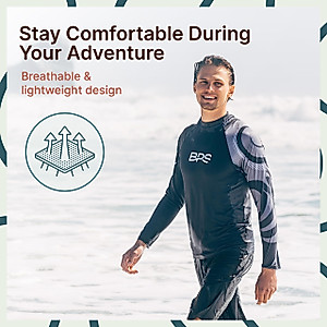 BPS Men's Long Sleeve Swim Shirt/Rash Guard with Sun Protection (Patterned Charcoal Grey, L)